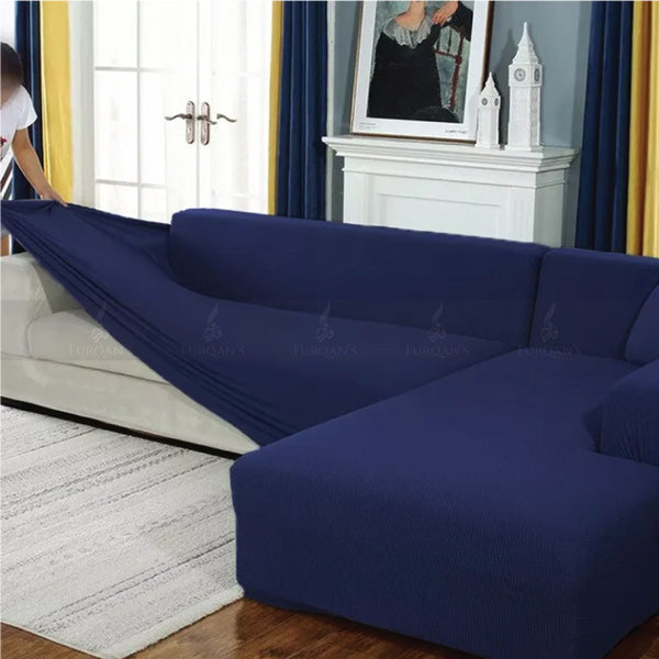L-Shape Fitted Sofa Cover (Blue Color) – Taj Covers